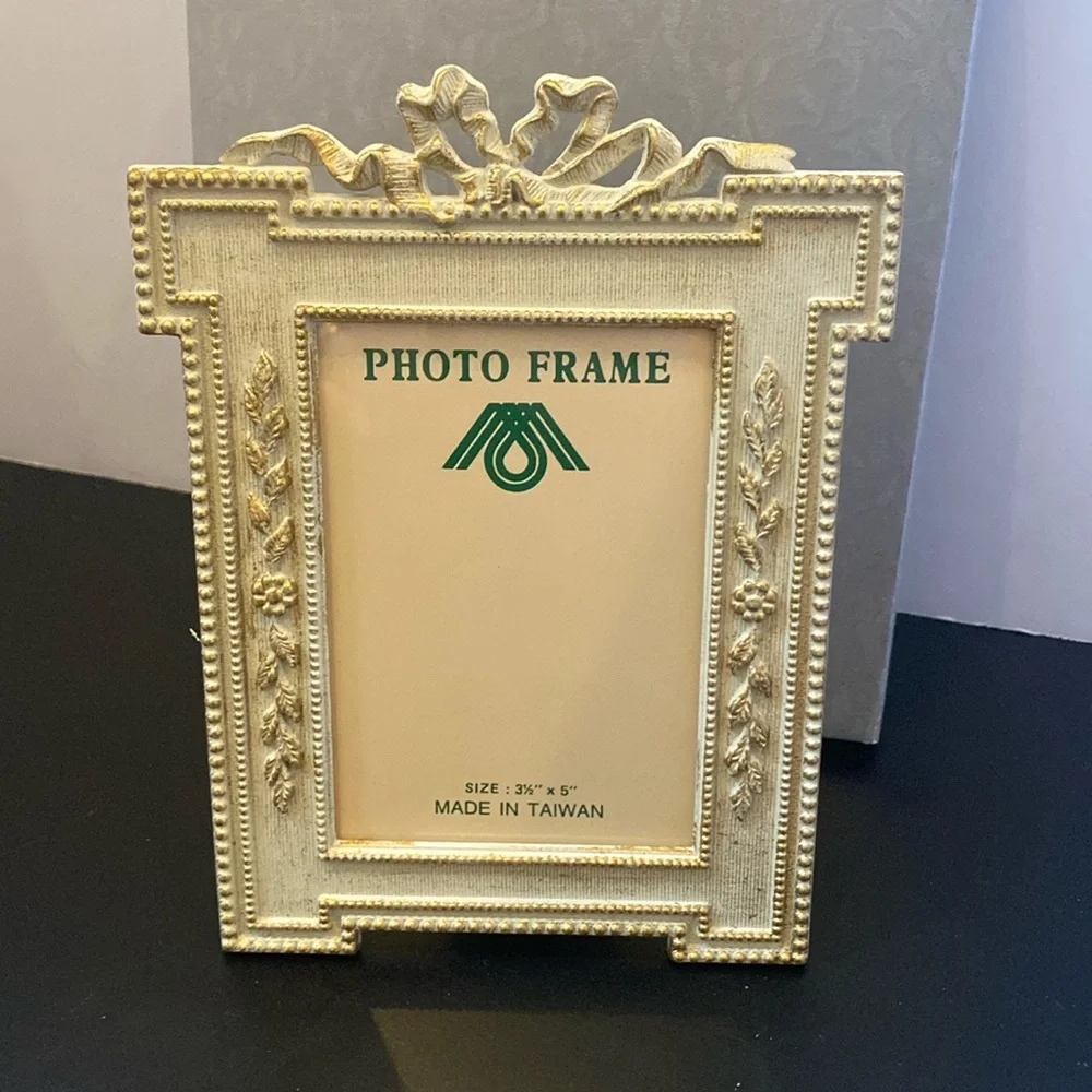 Accents | Cream Color W Goldtone Trim Metal Frame Has Display Stand ...